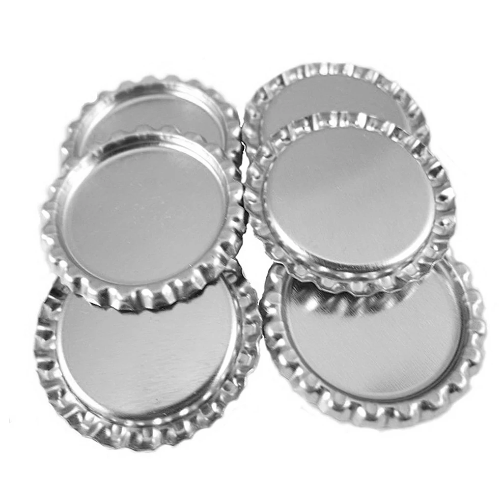 100x Flattened Linerless 1" Silver Chrome Tone Bottle Caps Crowns No ...