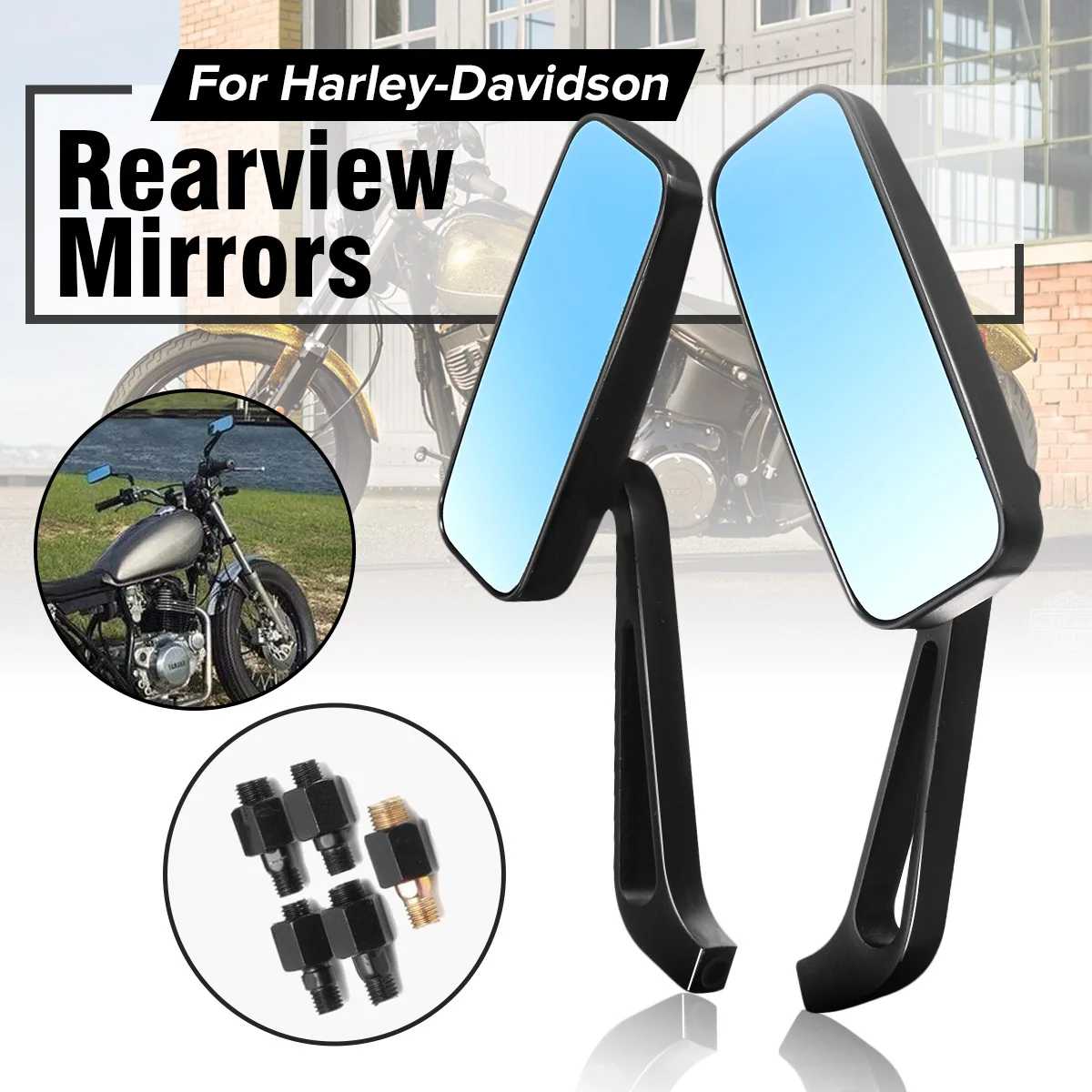 Pair Black Short Stem Rearview Mirrors For Harley Davidson Dyna Electra