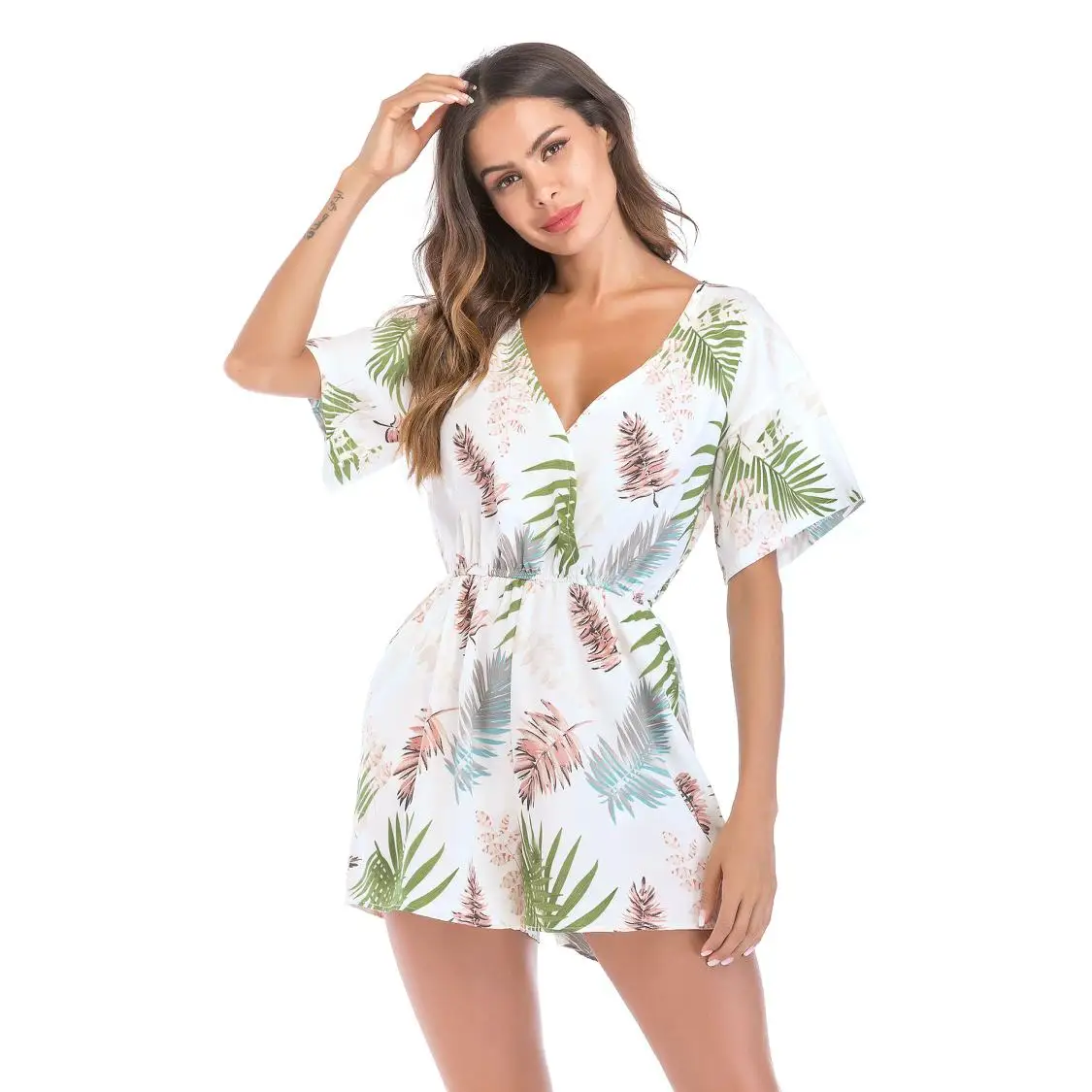 2019 Summer Rompers Women Shorts Floral Printing Short Sleeve Jumpsuit