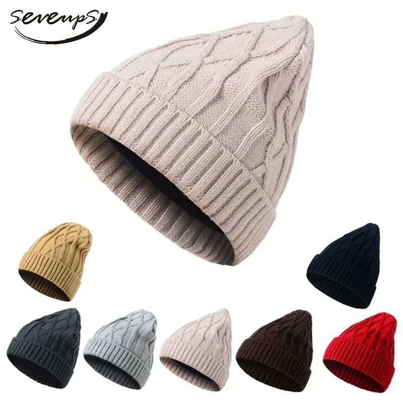 Warm Knitted Beanies for Women Solid Winter Beanie Hat Ladies Girls Cap ...