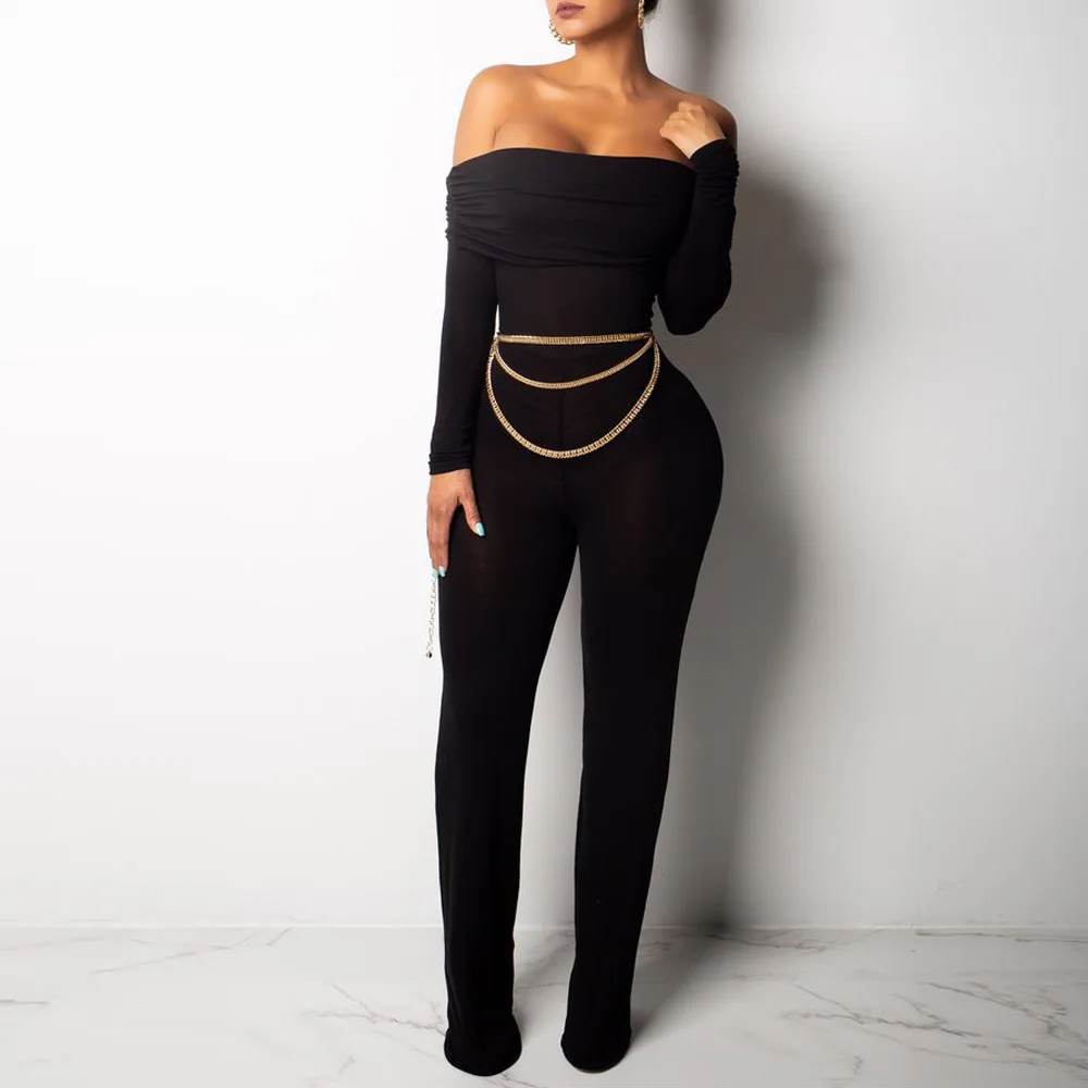 Szykowny Elegant Ruffle Winter Jumpsuit Women Sexy Off Shoulder