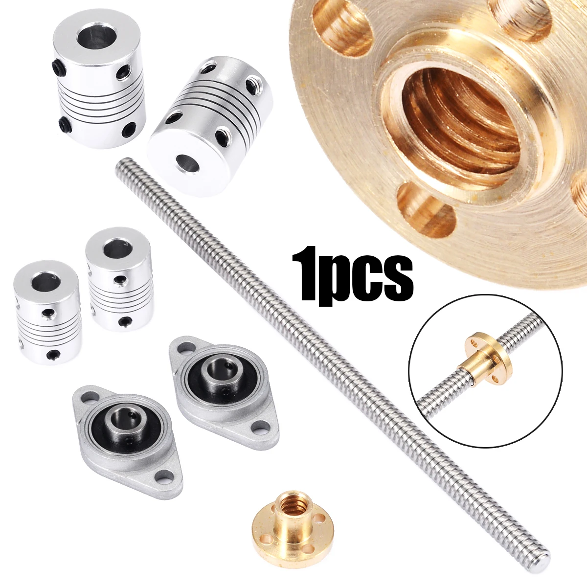 2mm T8 리드 스크류 로드 Cnc 선형 레일 바 샤프트 1 개 커플링 너트가 있는 필로우 블록 2 개rod Cnccnc Linear Railcnc Linear