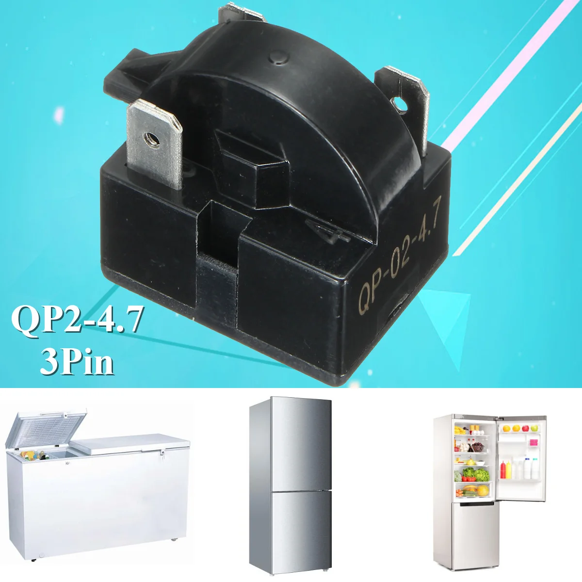 Generic Qp2-4.7 3pin Ptc Refrigerator Start Relay Cooler Compressor Wine Centers Beverage ...