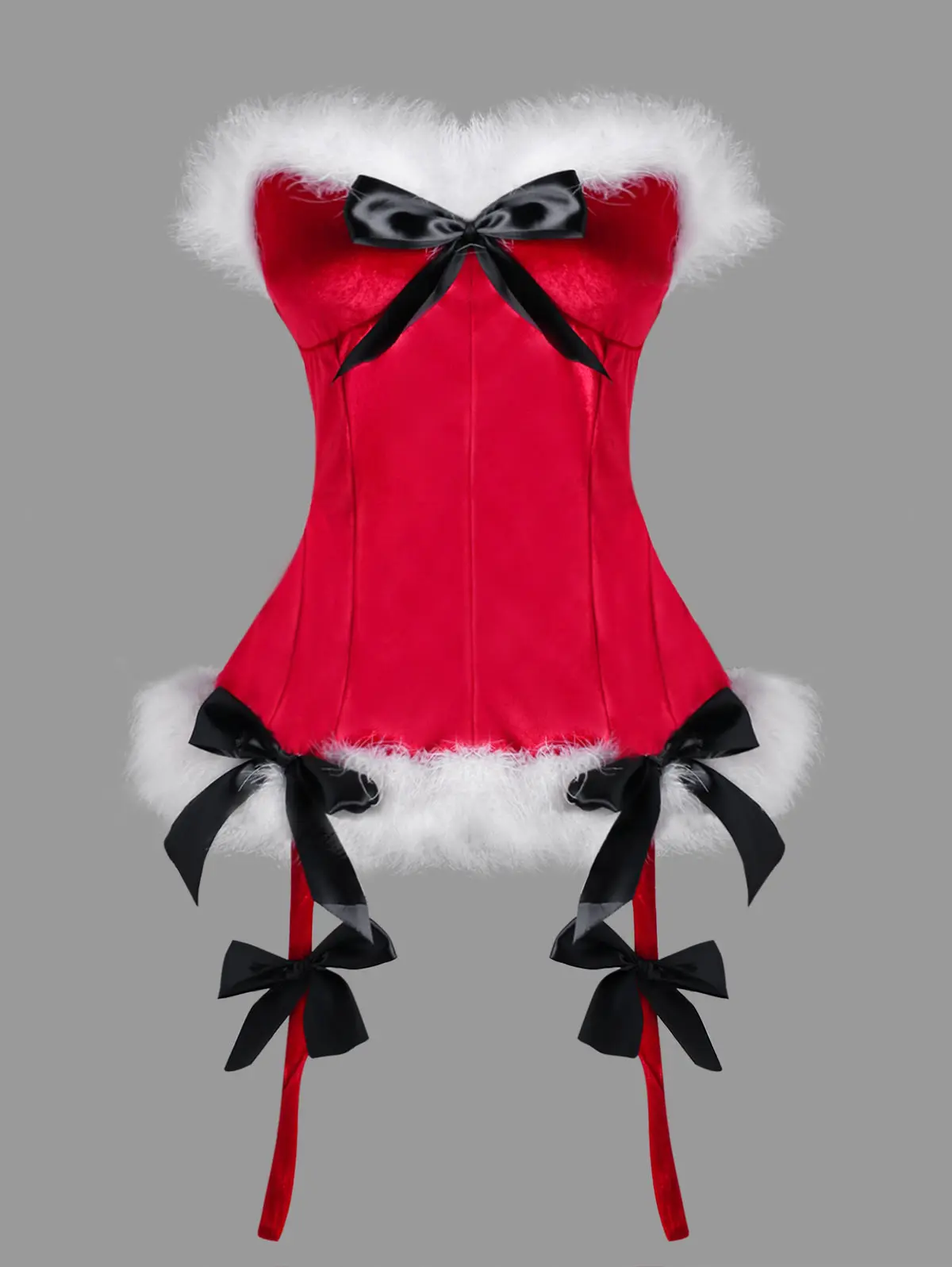 Wipalo Christmas Plus Size Faux Fur Trim Corset Block Bowknot Decorated