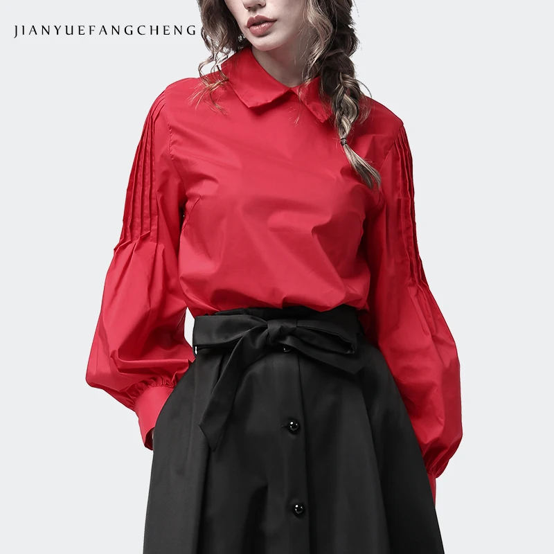 Red Black Blouse Womens | Blouse Office Black Red | Lantern Sleeves ...
