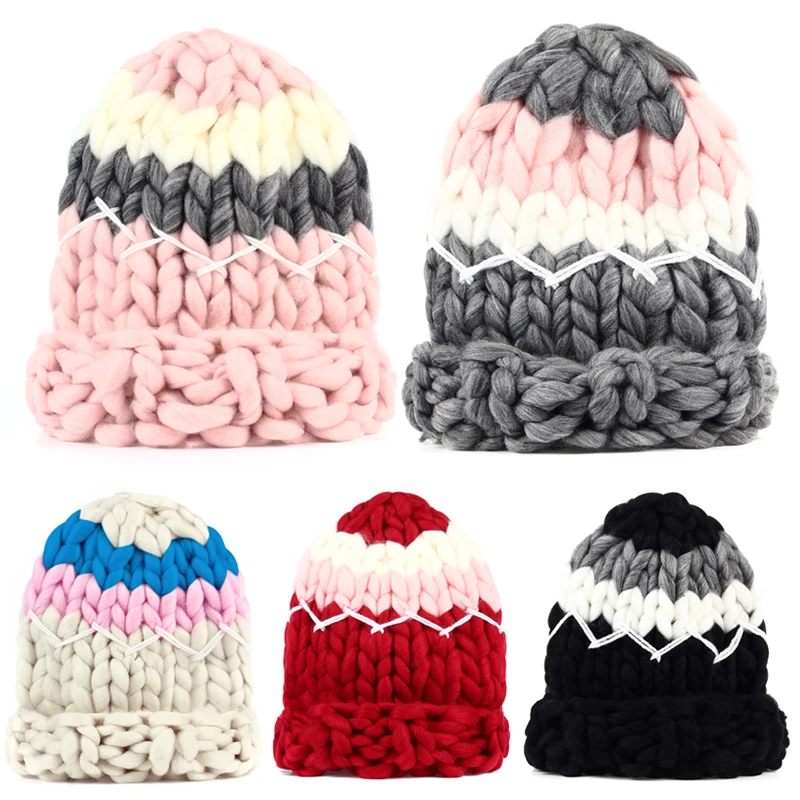 Fashion Women Hat Winter Thick Wool Coarse Knitted Caps Beanies Ladies ...