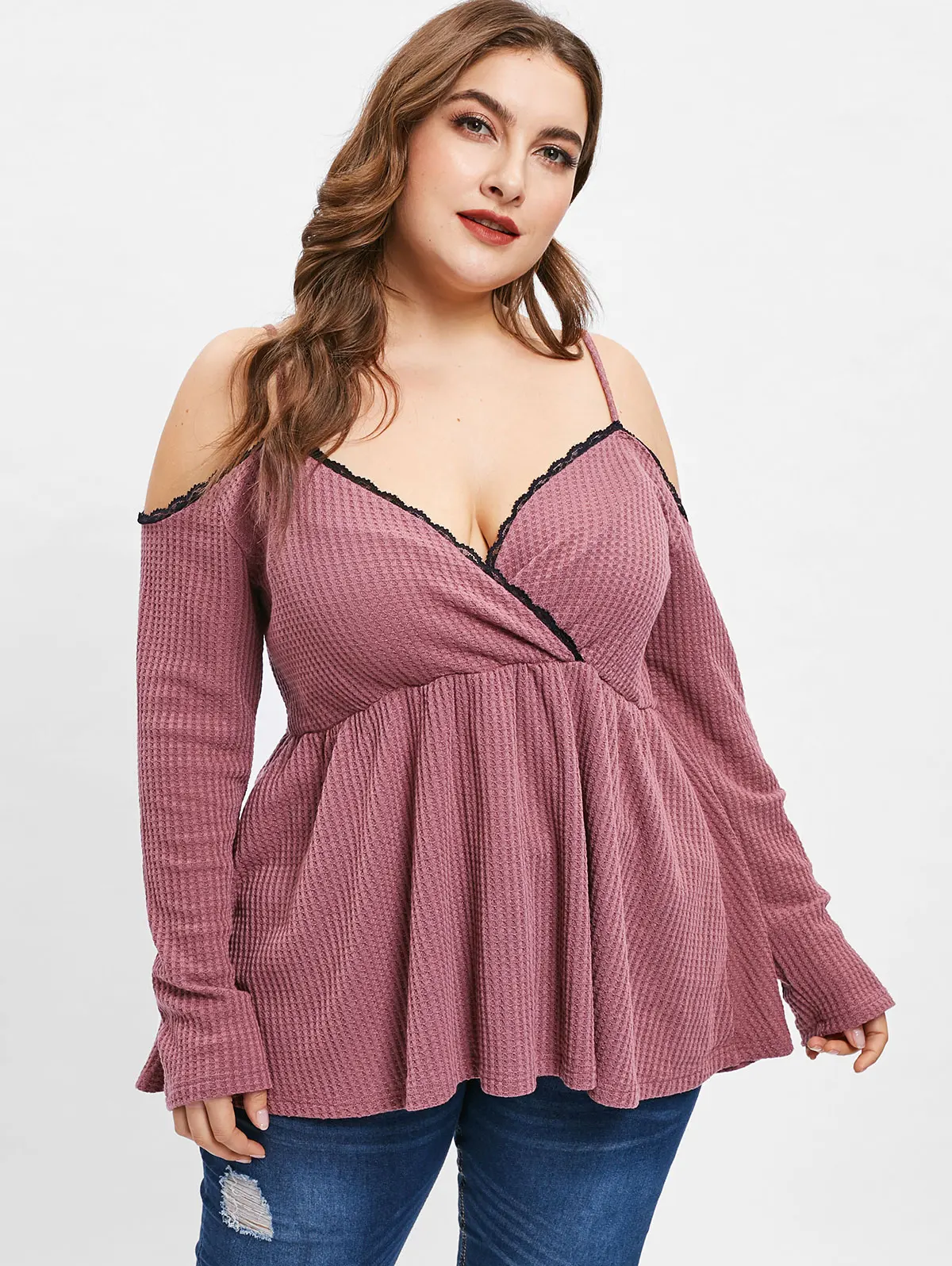 Wipalo Женская мода размера плюс 5XL Спагетти ремень с открытыми плечами трикотаж весна ...