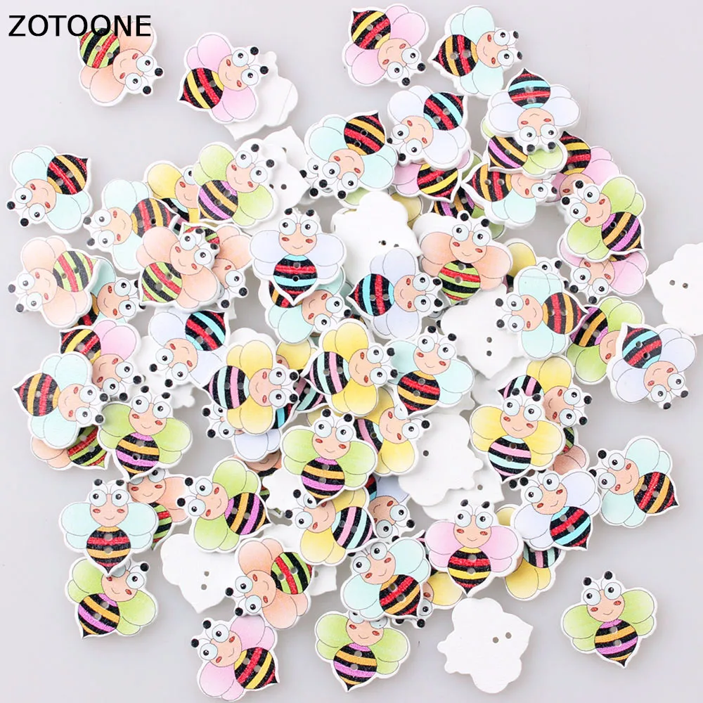 ZOTOONE-100PCS-Random-Cute-Cartoon-Bee-Button-Handmade-Wooden-Sewing ...