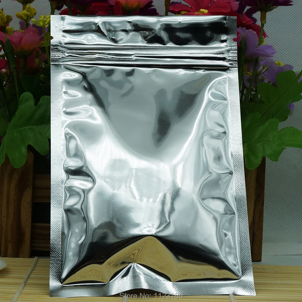 9x14cm,100pcs Silver Plating Aluminium Foil Zip Lock Bags Plastic Food ...