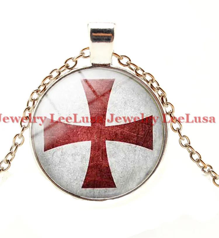 Templar knight cross pendant necklace glass dome pendant necklace ...