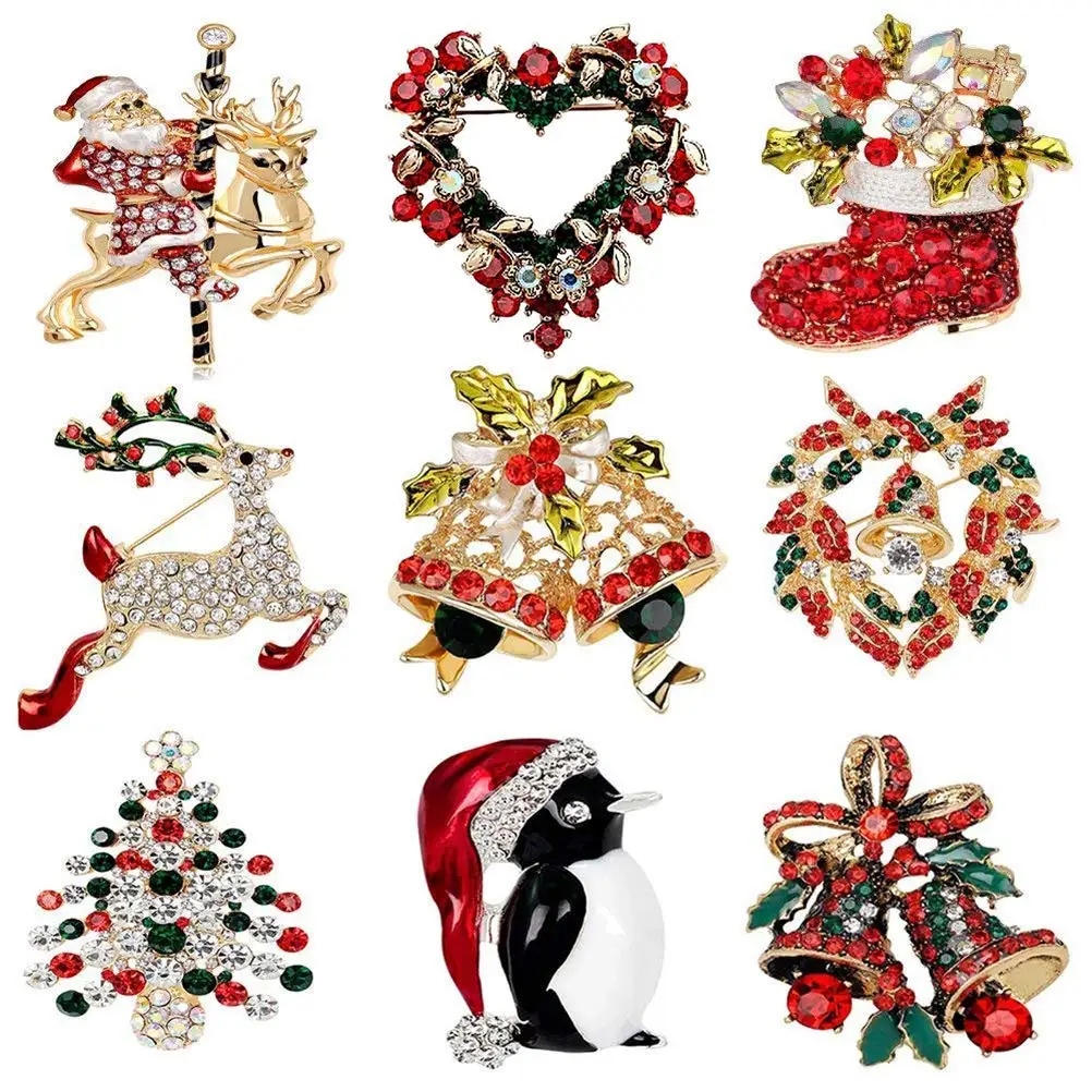 Christmas Brooch Pins 9 Pack Rhinestone Crystal Christmas Brooch Pin ...