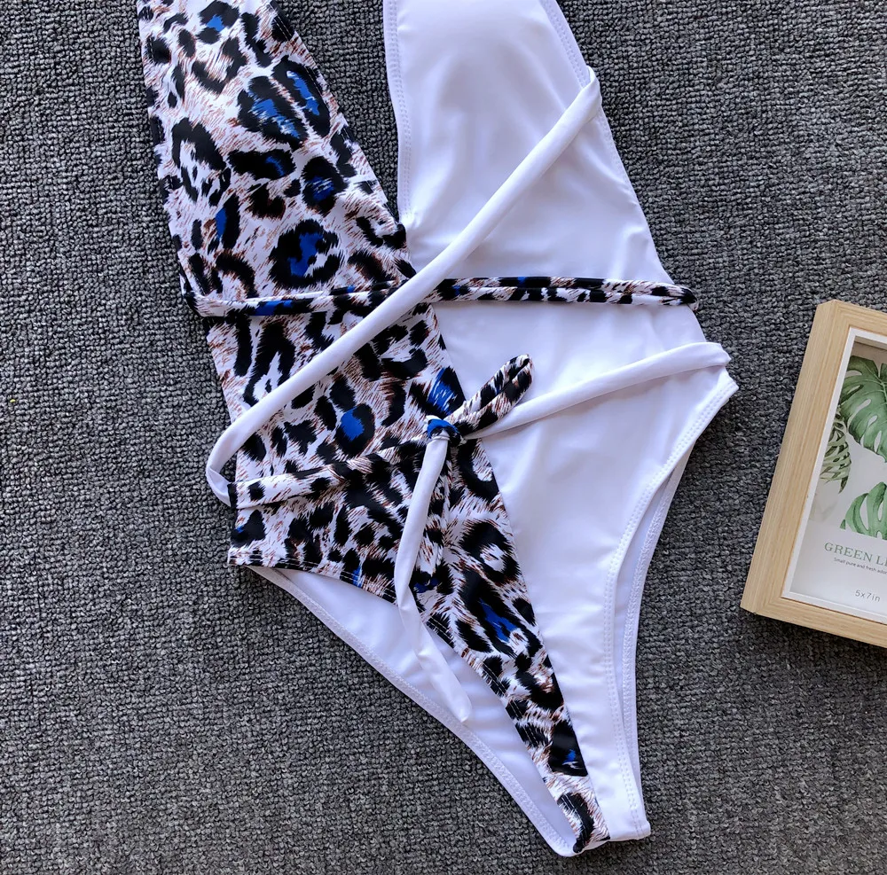 Buy Leopard Print V Neck Swimawear Women Swimsuit Push