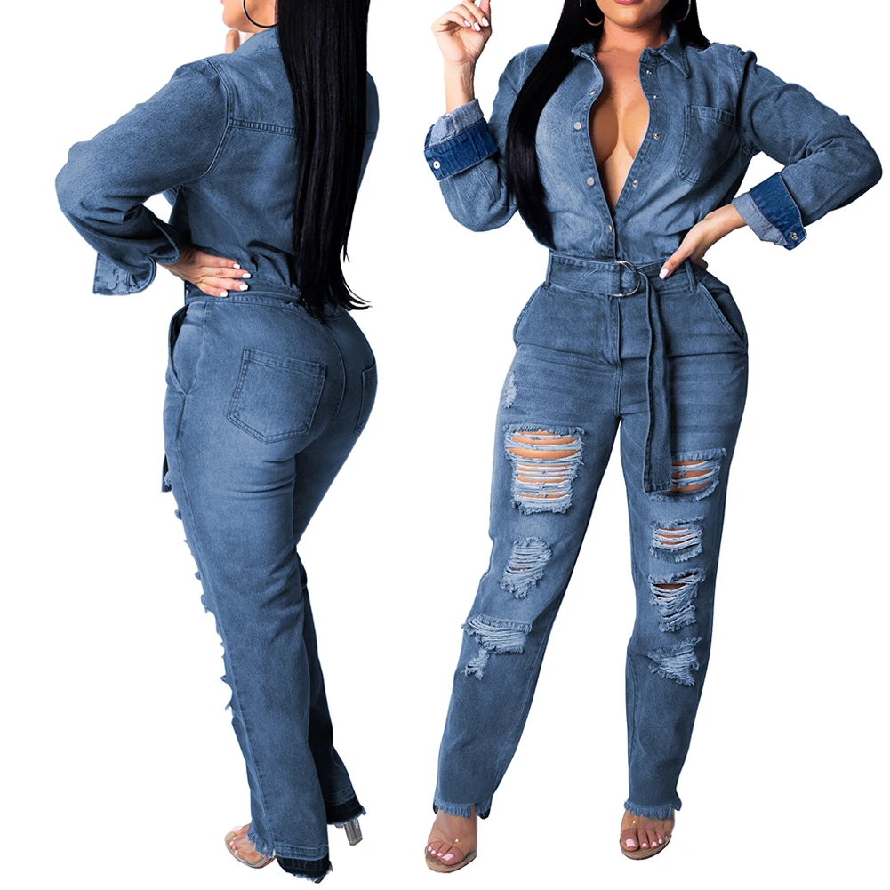 2018 de la moda Denim monos mameluco para las mujeres de una sola pieza ...