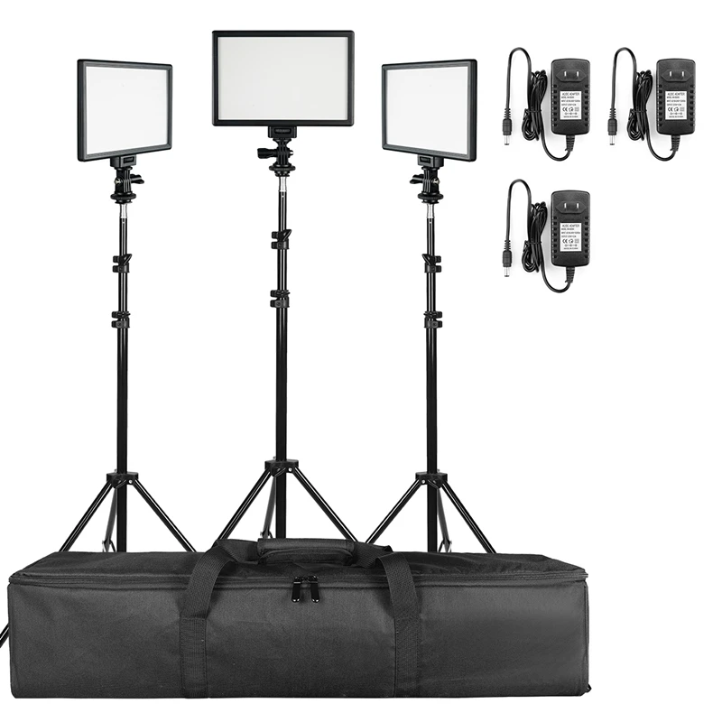 L122t 3 Sets Led Video Light Kit With Tripod Dimmable Bi-color 3200k ...