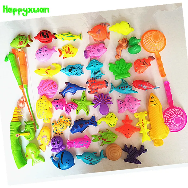 Happyxuan 45pcs Set Plastic Magnetic Fishing Toys Game Kids 3 Poles 2 ...