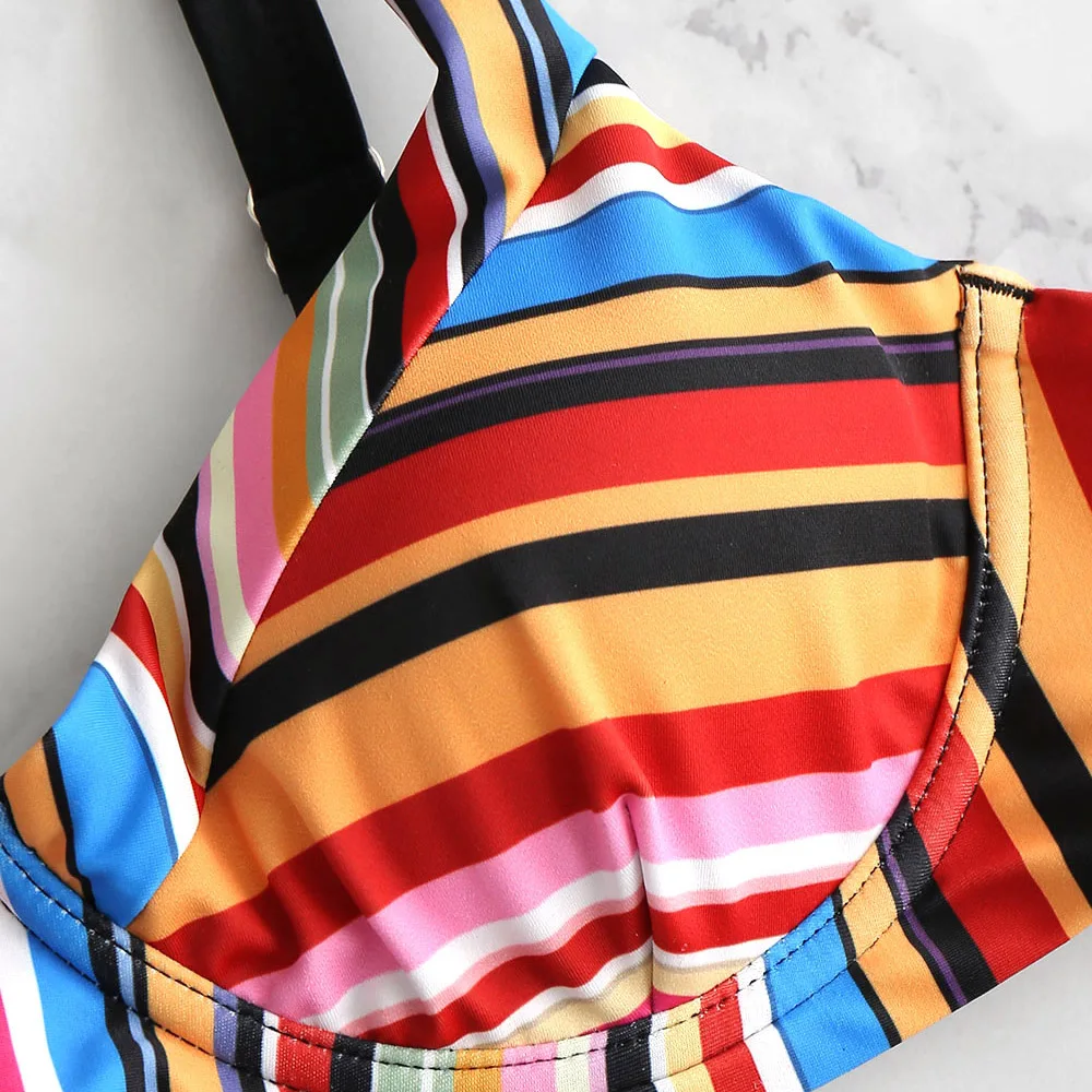 ZAFUL Sexy Swimwear Rainbow Underwire High Cut Bikini Set Bathing Suit ...