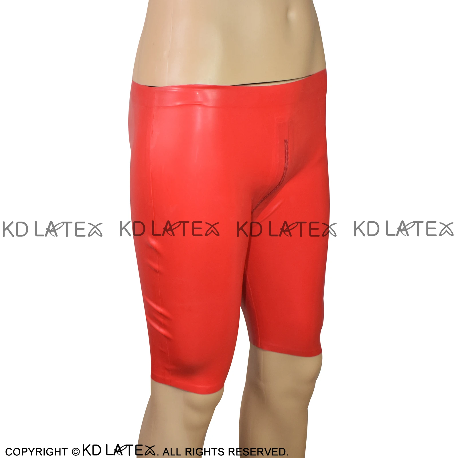Red Sexy Latex Boxer Shorts With Crotch Zipper Rubber Boy Shorts ...