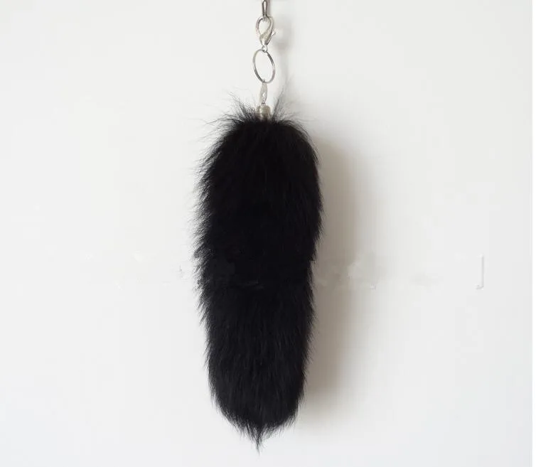 Keychain For Bag Women Short Black Real Fox Fur Key Charm Fluffy ...