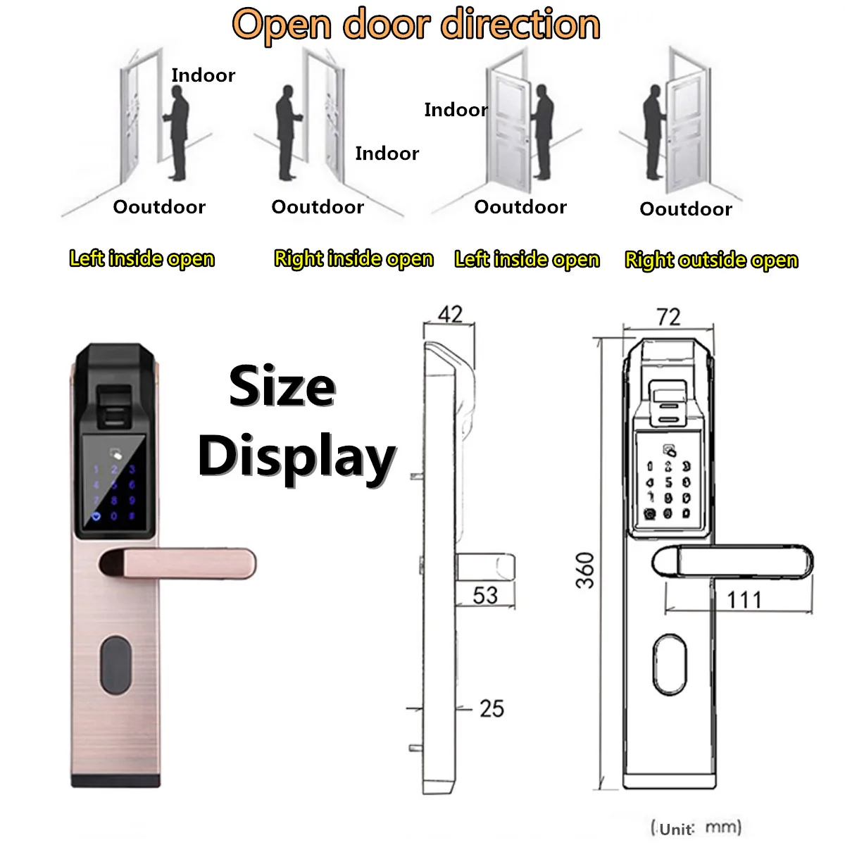 4 Ways Smart Electric Door Lock Fingerprint Password Access Anti-theft ...