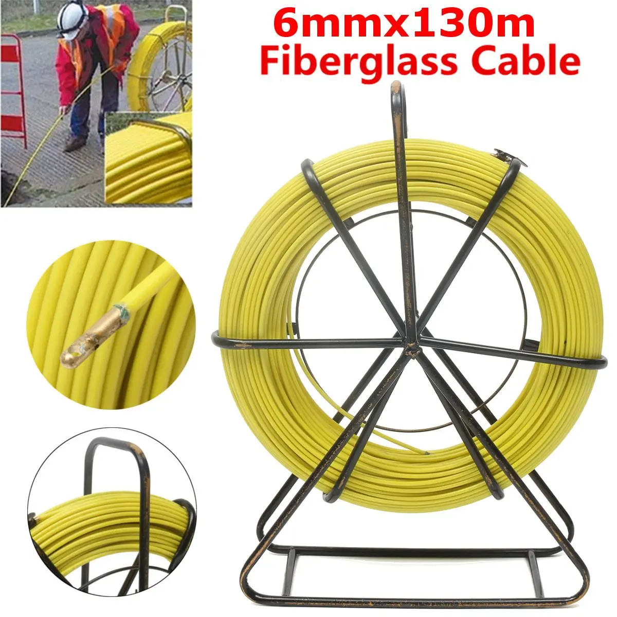 6mm 130m Fiberglass Wire Cable Running Rod Snake Fish Rodder Puller ...