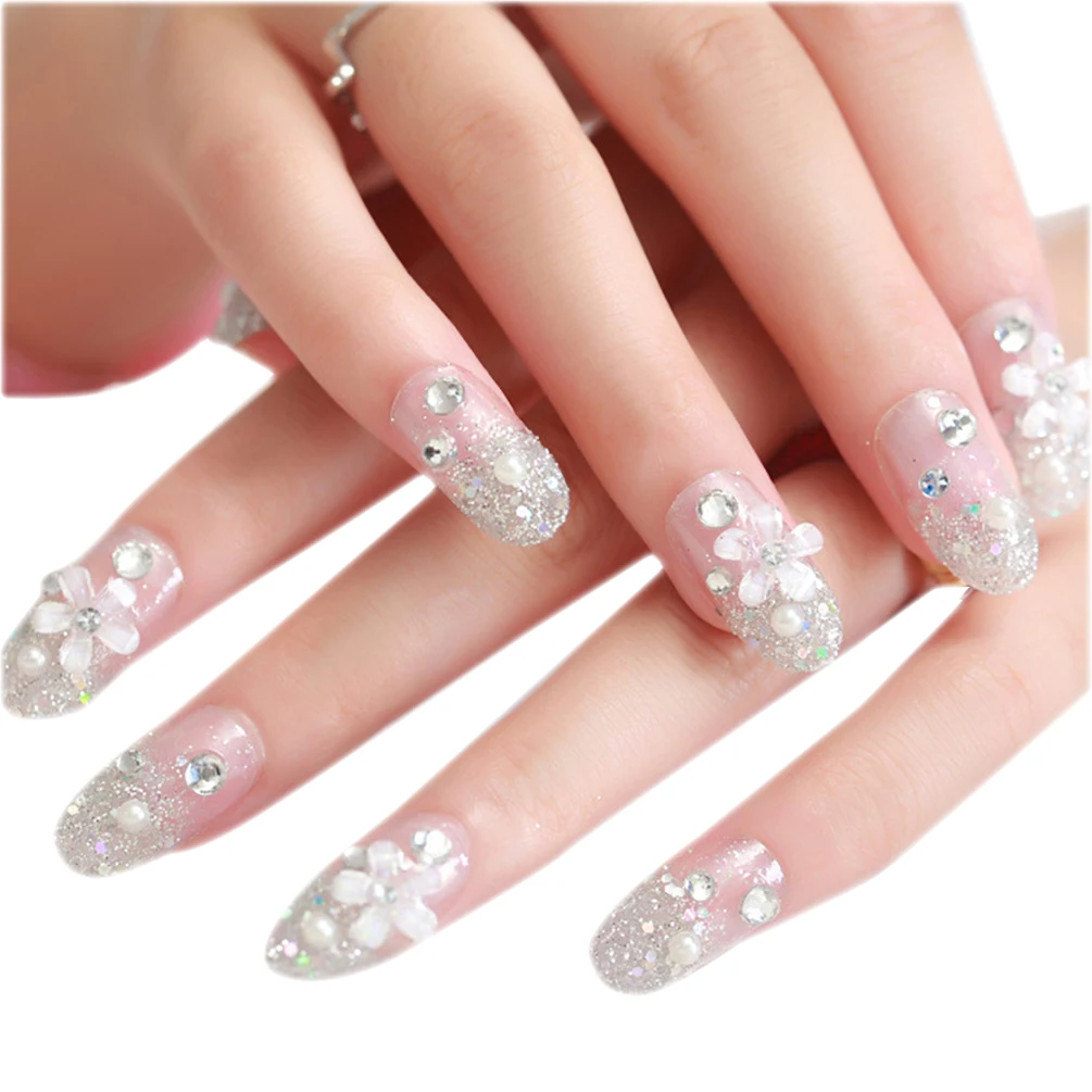 Pretty See 24 PCS Plastic Fake Nails Set Bridal False Nail Tips Stylish ...