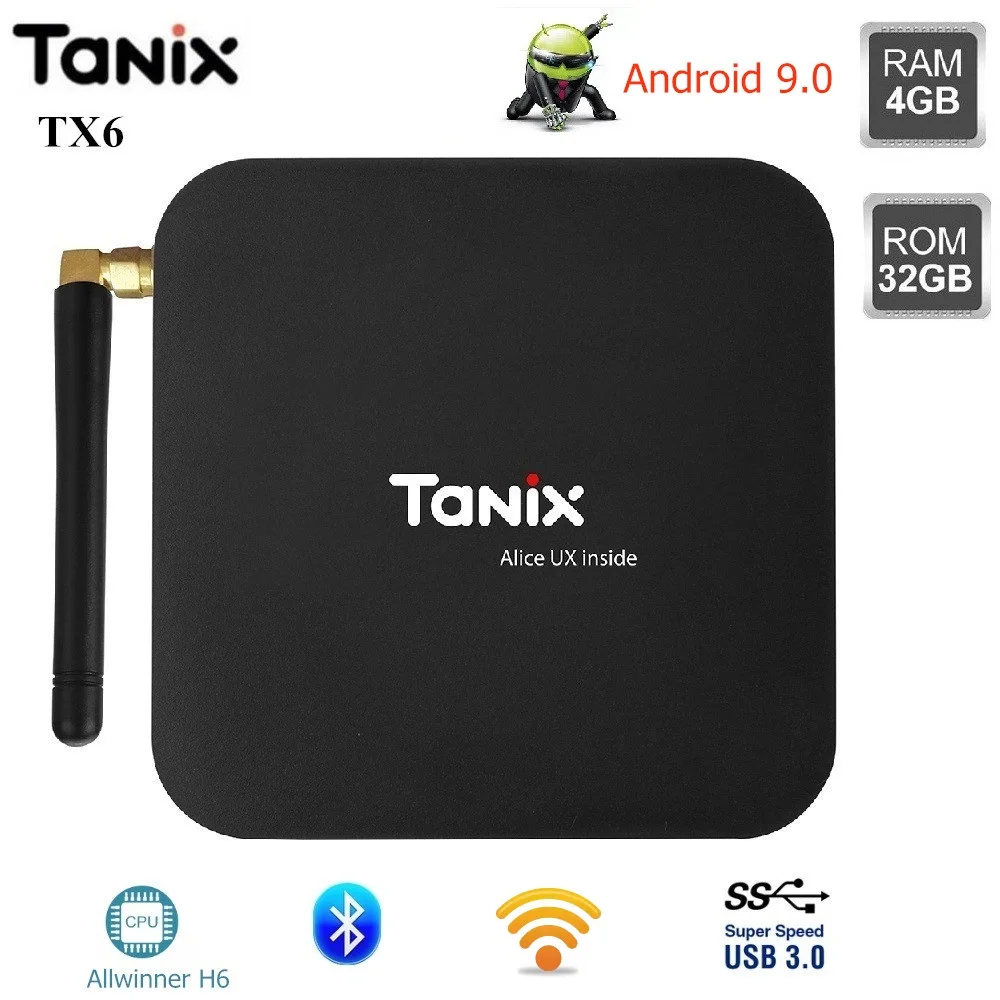 Tanix TX6 Android 9.0 TV Box Allwinner H6 4GB DDR3 + 32GB EMMC 2.4GHz ...