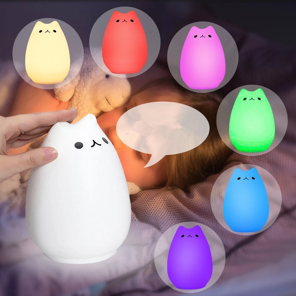 Children Kids Night Light LED Cat Silicone Toy Nightlight for Baby ...