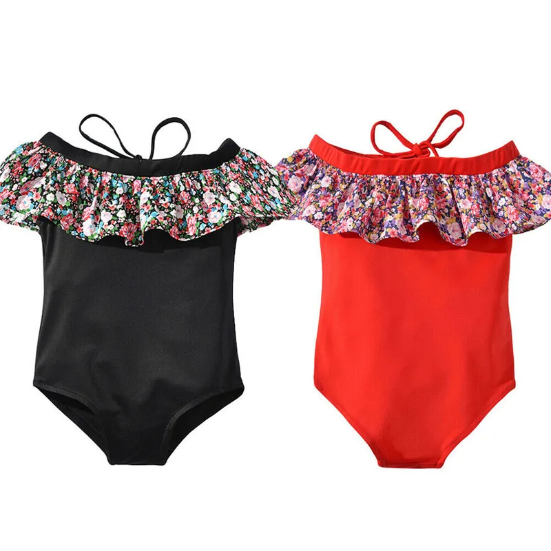 Cute Children Swimwear Girls Bikini Off Shoulder One Piece Swimsuit ...