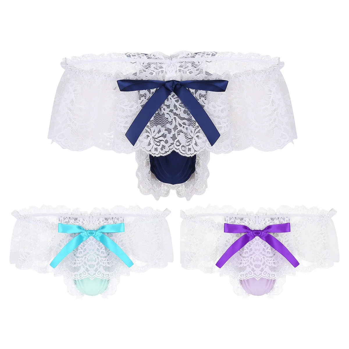 TiaoBug Men Floral Lace Sissy Panties Lingerie Cute Bow High Cut Open ...