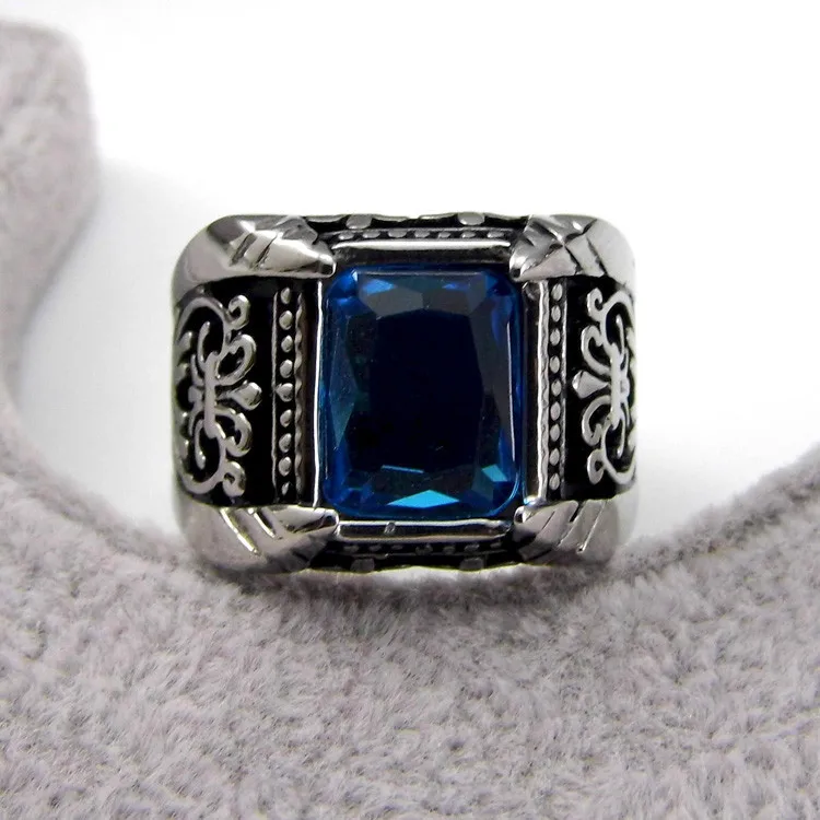 Brand Jewelry Vintage Antique Gold Color Crystal Ring For Men Stainless ...