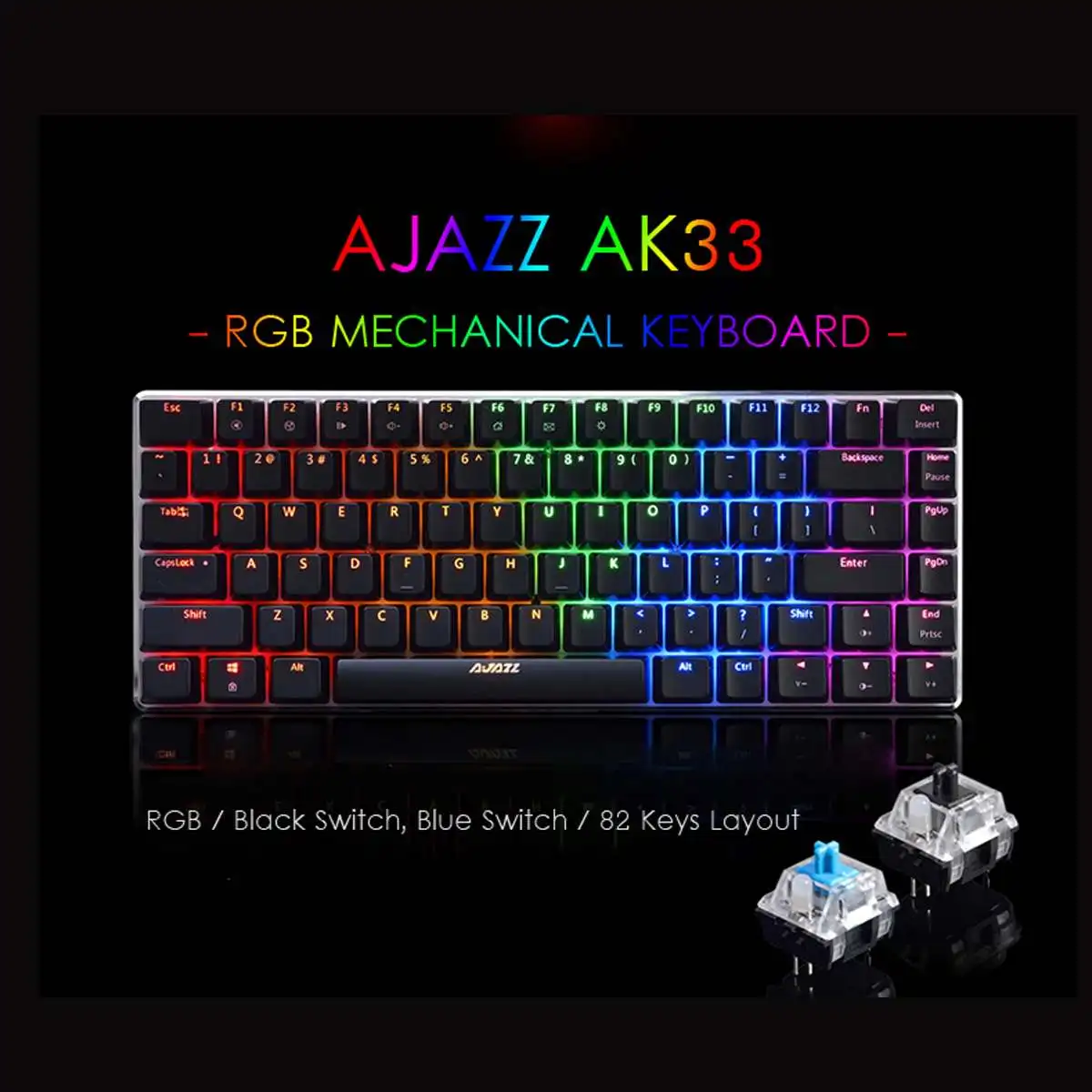 AJazz AK33 82 Keys RGB Backlit Detachable USB Wired Mechanical Gaming ...