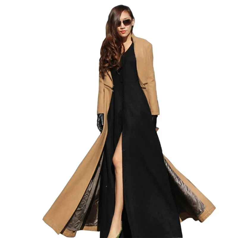 Autumn Winter Women Floor Length Maxi Jackets Casual Long Thin Woolen ...