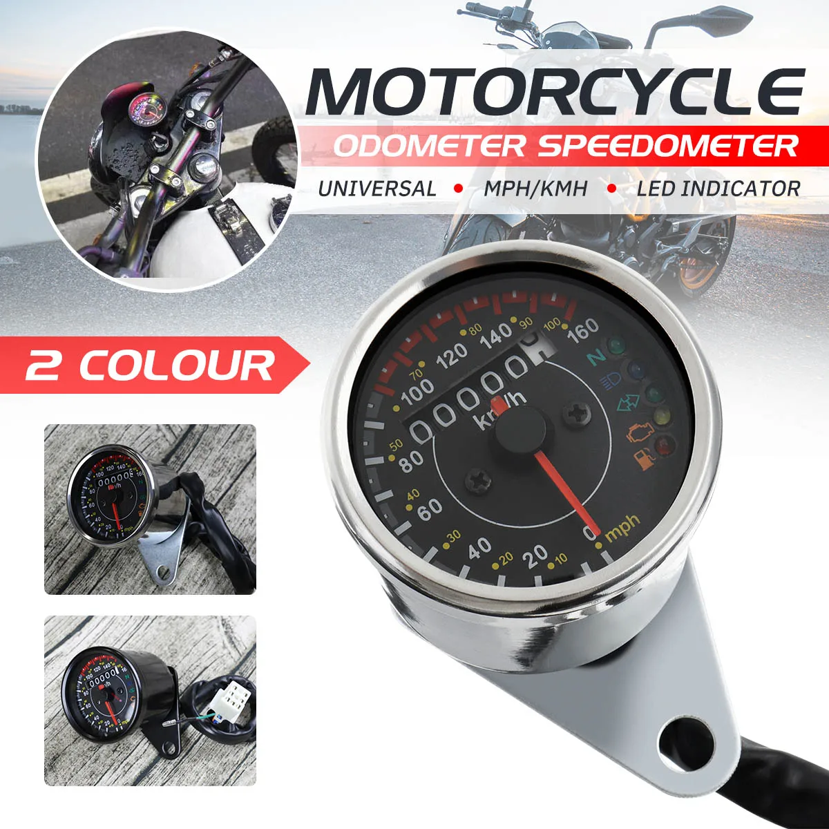 MPH/KMH Retro Motorcycle Odometer Speedometer Kilometer Meter Gauge ...