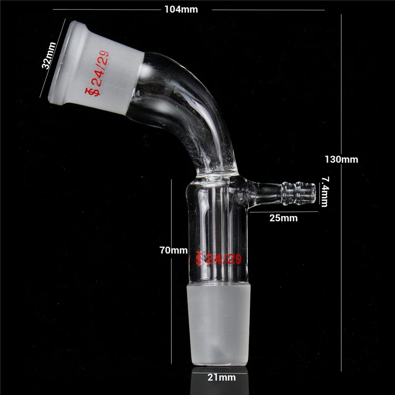 KICUTE 24/29 Glass 105 Bend Connector Tube Vacuum Distillation Take Off ...