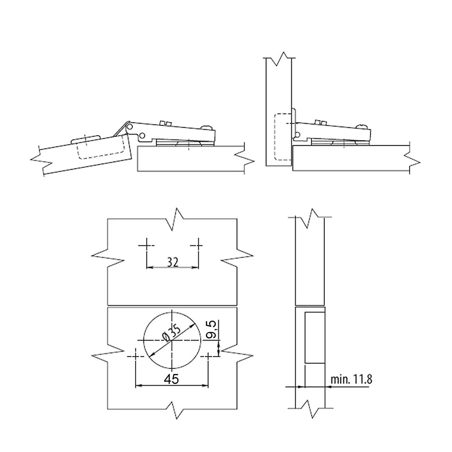10 x SO-TECH T45 Automatic Door Hinges corner stop T45 110 Degree with ...
