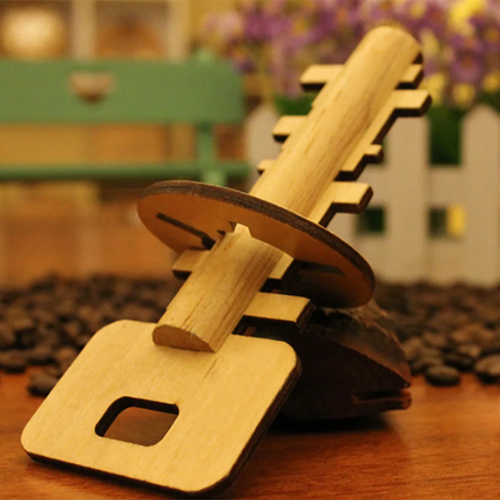 children Funny Kong Ming Lock Toys Wooden Toy Unlock Puzzle Key ...