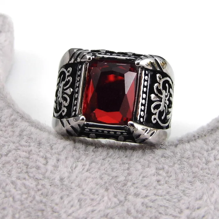 Brand Jewelry Vintage Antique Gold Color Crystal Ring For Men Stainless ...