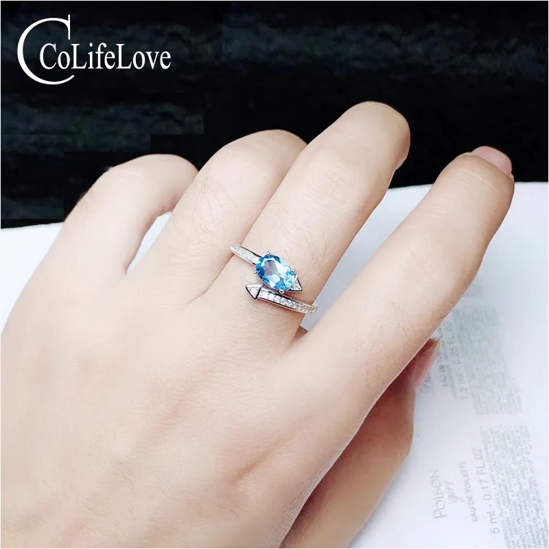 925 silver resizable ring for party 5 mm * 7 mm natural topaz silver ...