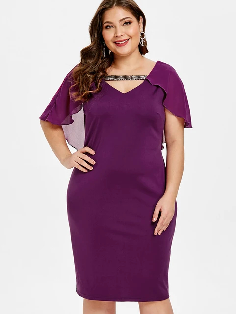 Wipalo Women Plus Size Cut Out Sequin Detail Bodycon Dress Keyhole Neck