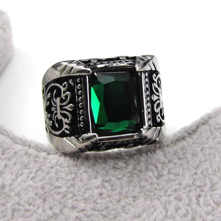 Brand Jewelry Vintage Antique Gold Color Crystal Ring For Men Stainless ...