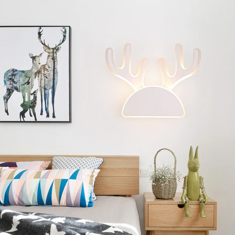 Cartoon white modern led wall lamps iron acrylic wall light bedroom ...
