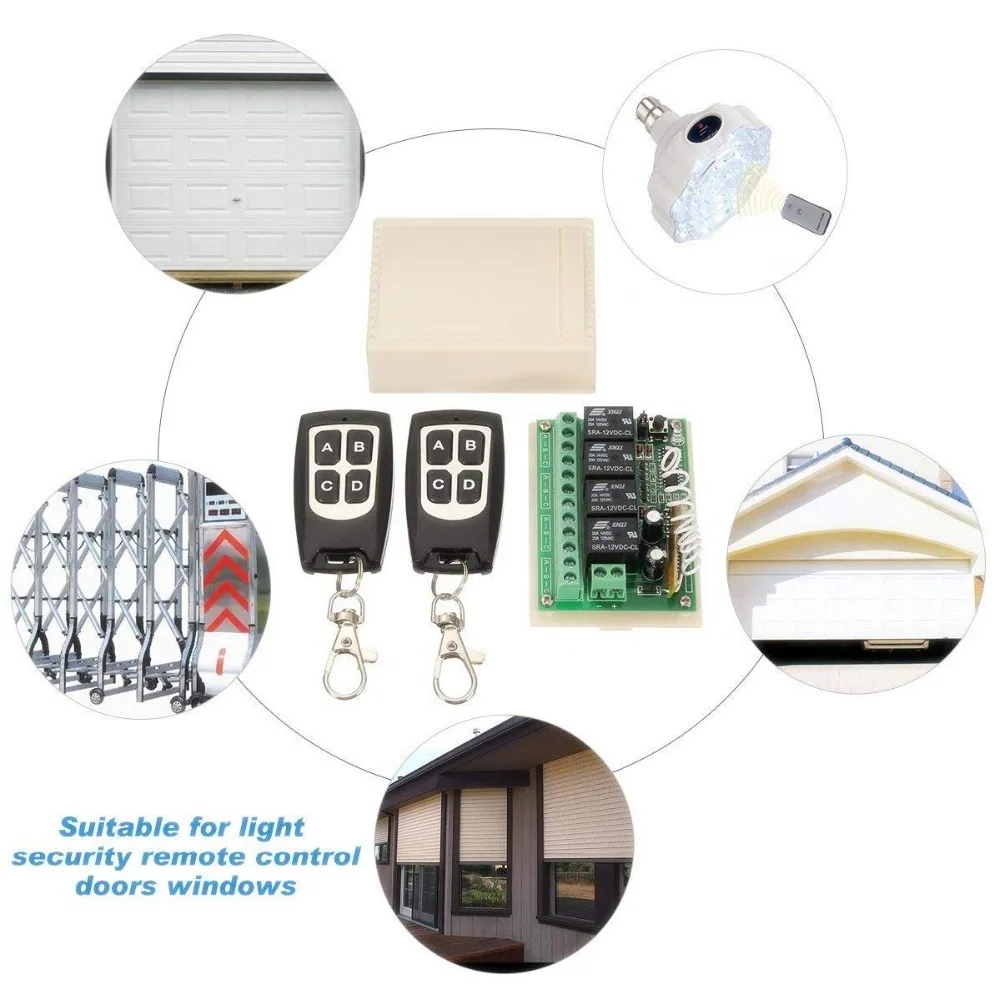 12V 4CH RF Wireless Remote Control Relay Switch Security System Garage ...