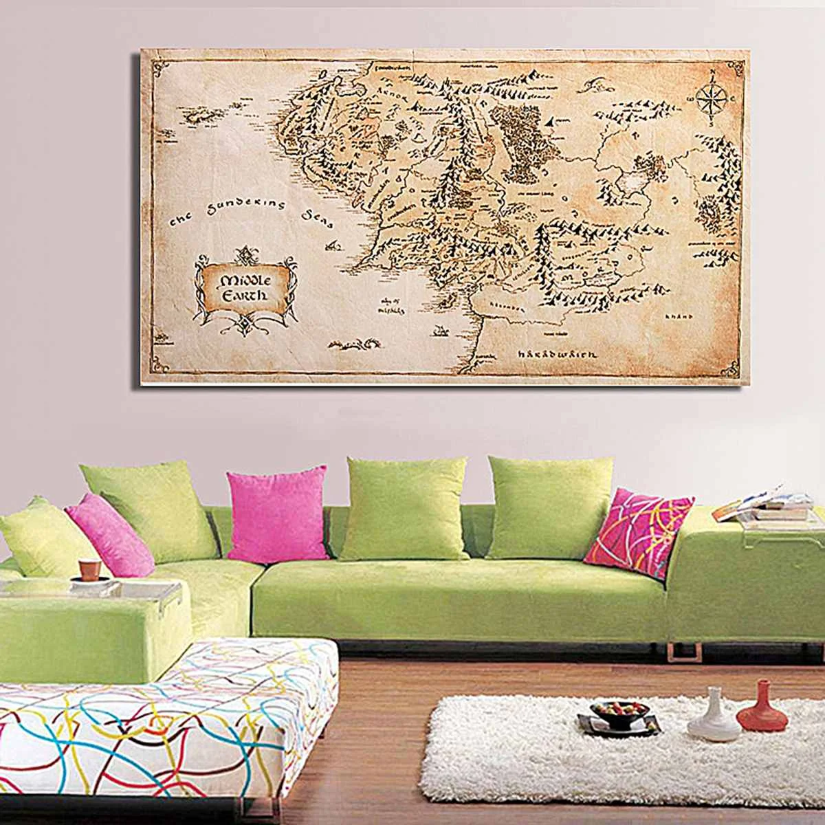 Vintage Design Map Middle Earth Silk Cloth Poster Living Room Home Bar ...
