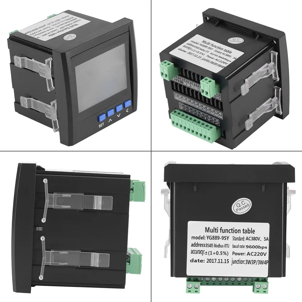Black Multifunction Power Meter 3-Phase Electric Current Voltage ...