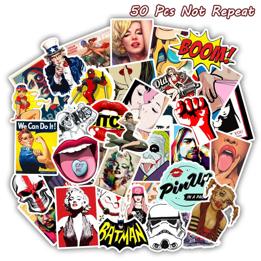 50 Pcs Retro Style Sticker Sexy Pin Up Girls Stickers For Diy Sticker