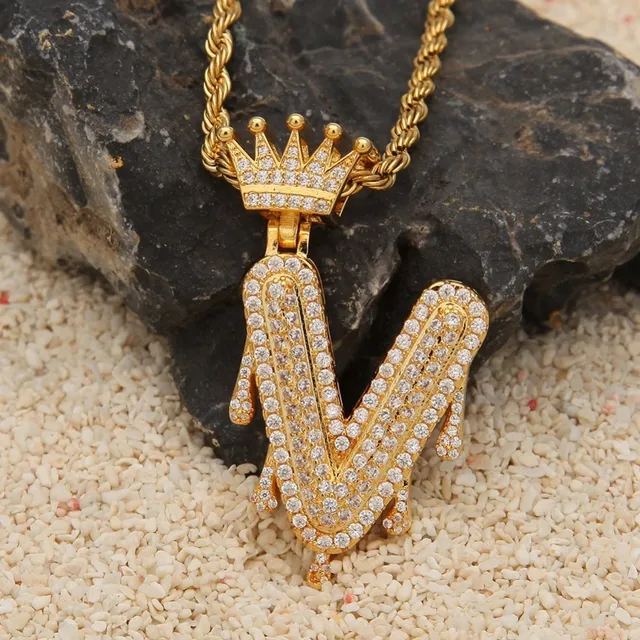 Custom Crown Bail Drip Bubble Initial Letters Chain Necklaces & Pendant ...