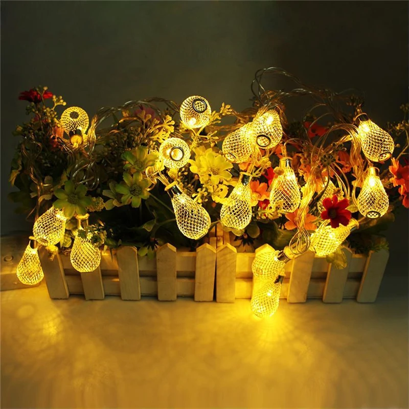 4M 20 LED Garland Metal Drop Fairy String Lights 8 Modes Christmas ...