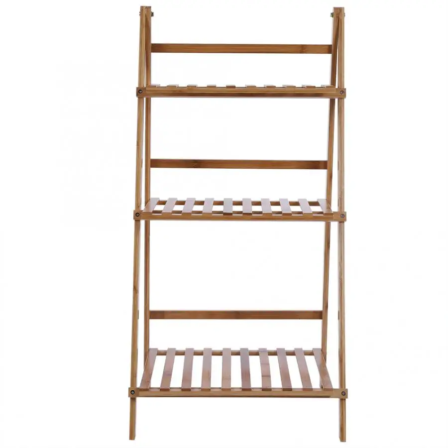 3 Tier Bamboo Flower Stand Storage Balcony Fleshy Floor Rack Folding ...