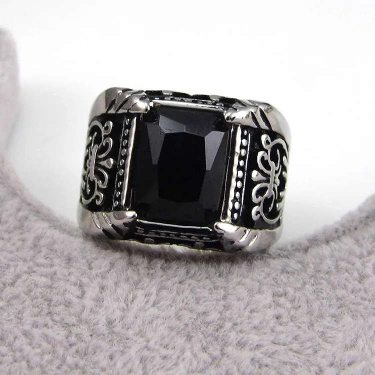 Brand Jewelry Vintage Antique Gold Color Crystal Ring For Men Stainless ...