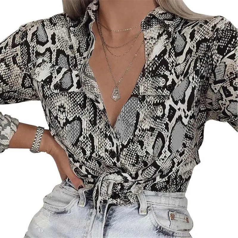 Snake Print Women Blouses Long Sleeve Shirt Women Streetwear Fashion ...